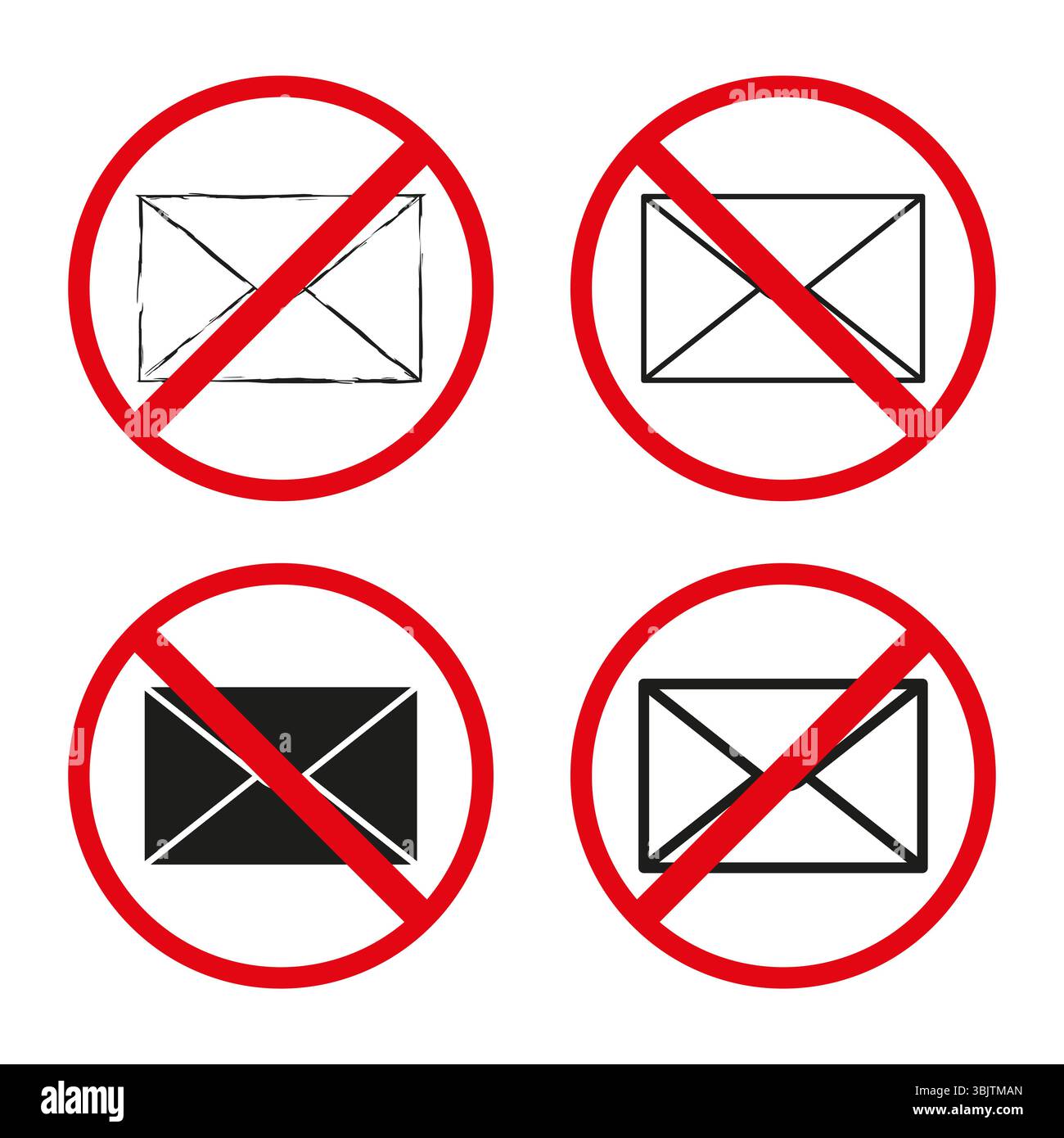 No mail icons. Envelope ban symbols. Red circle marks. Vector warning graphic Stock Vector Image ...