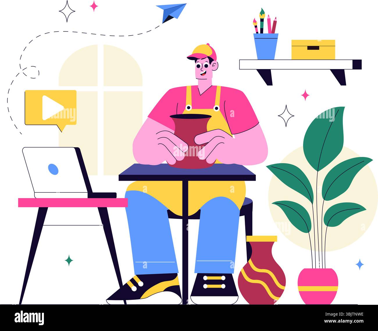 Craft Workshop Vector Illustration Featuring a DIY Class with Artist ...