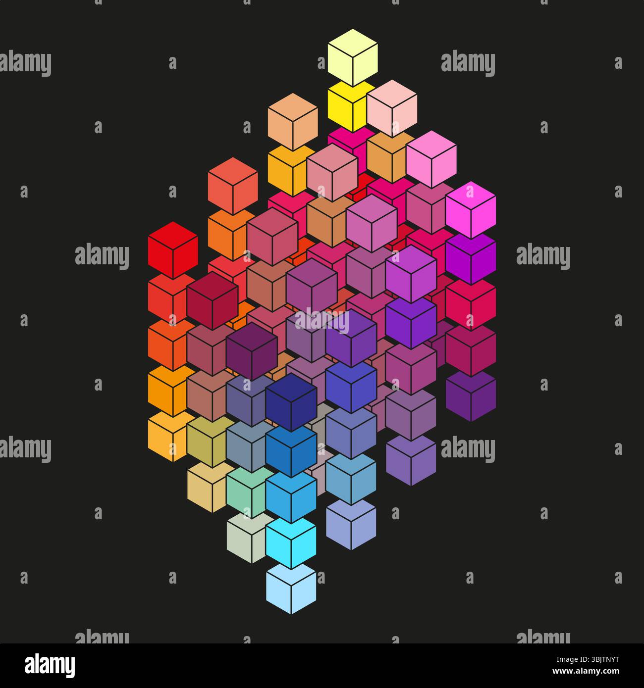 Color cube pattern. Isometric palette form. Abstract stacked blocks. Vector 3d design Stock ...