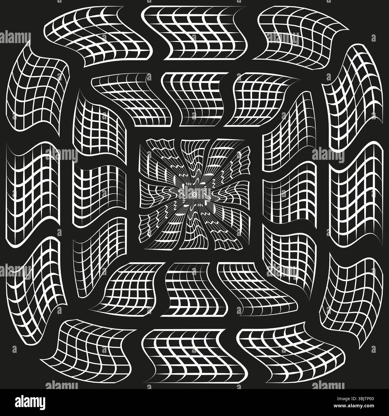 Tunnel depth vector. Optical illusion pattern. Geometric black shape ...