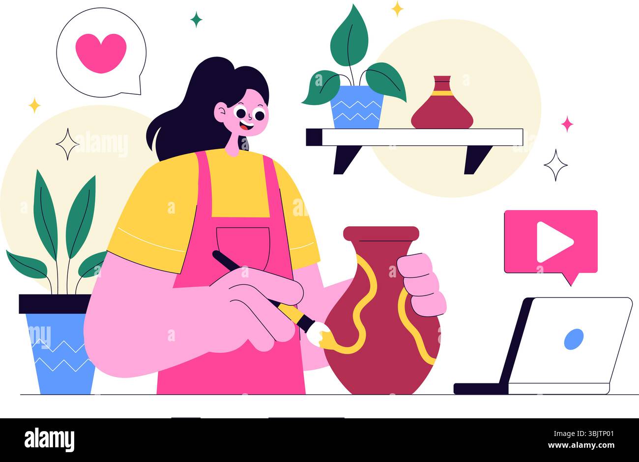 Craft Workshop Vector Illustration Featuring a DIY Class with Artist ...