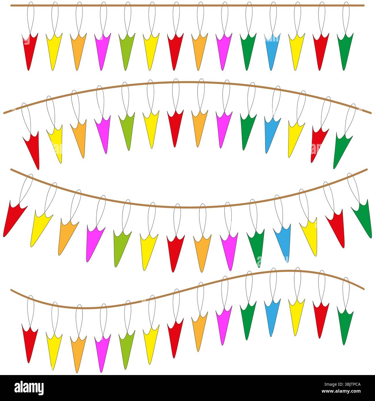 Color pennant icon. Hanging flag shape. Party decoration vector. Curved ...