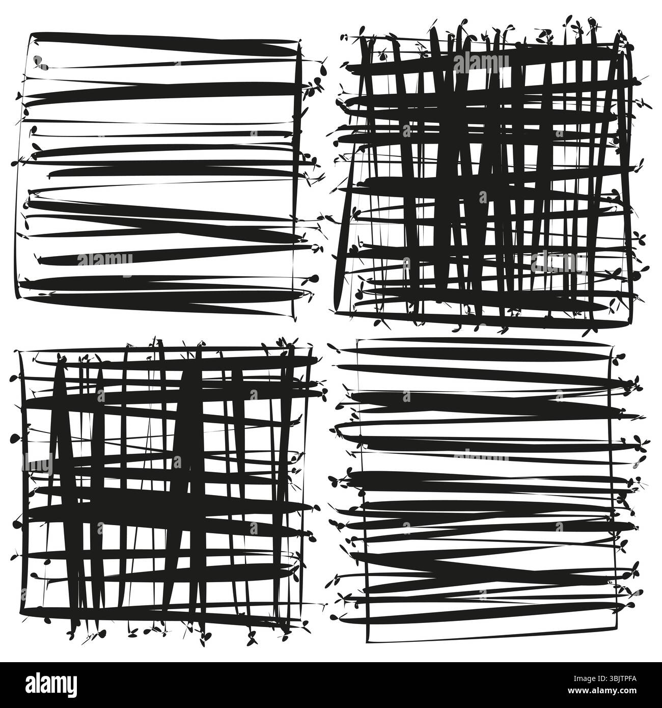 Messy square shapes. Black rough lines. Hand drawn pattern. Vector ...