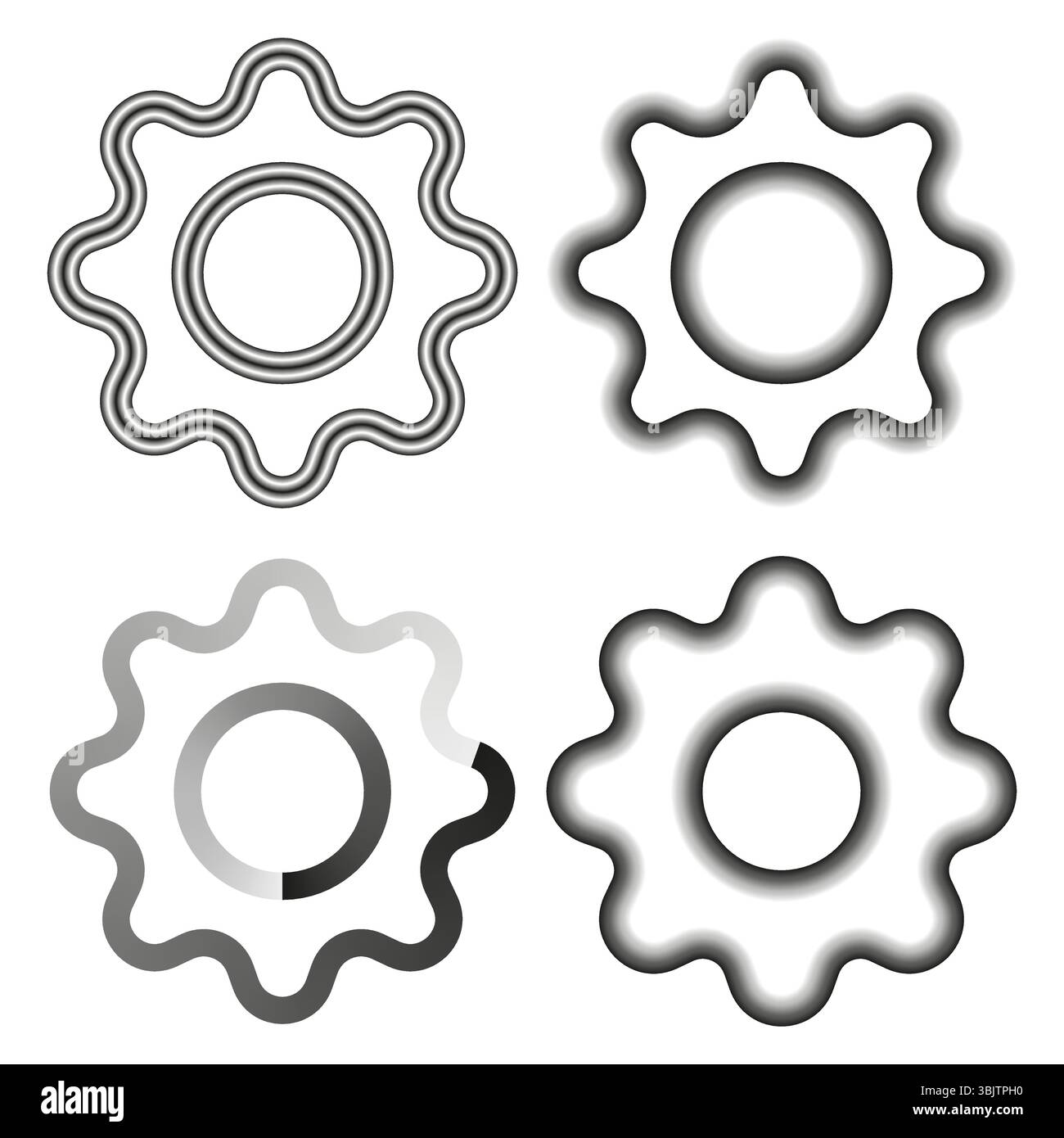 Gear wheel icons. Industrial cog shapes. Grayscale mechanical parts ...
