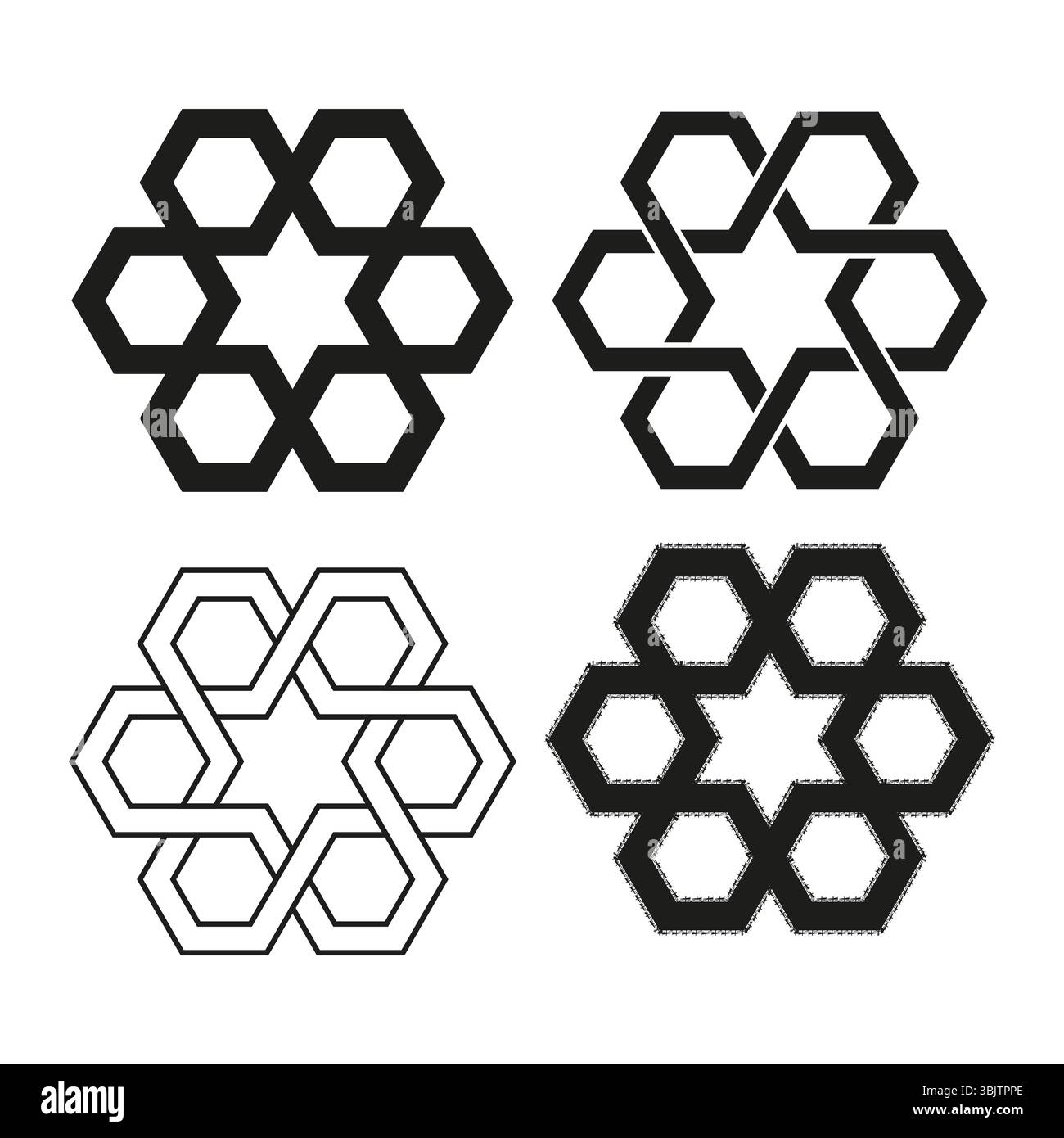 Hexagon flower icons. Honeycomb geometric symbols. Modular shape ...