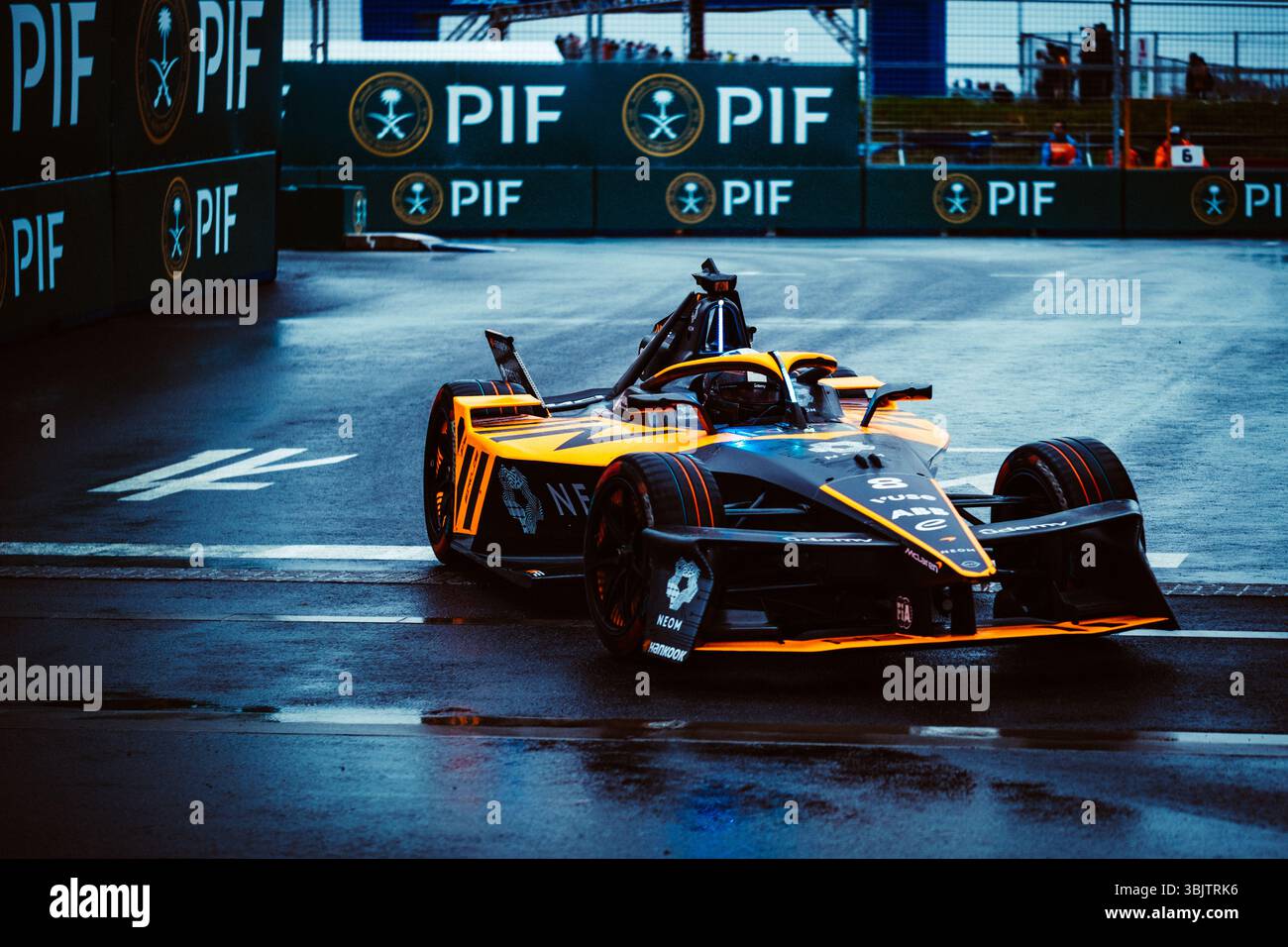 Neom McLaren driver Sam Bird in action during Saturdays wet race at the ...