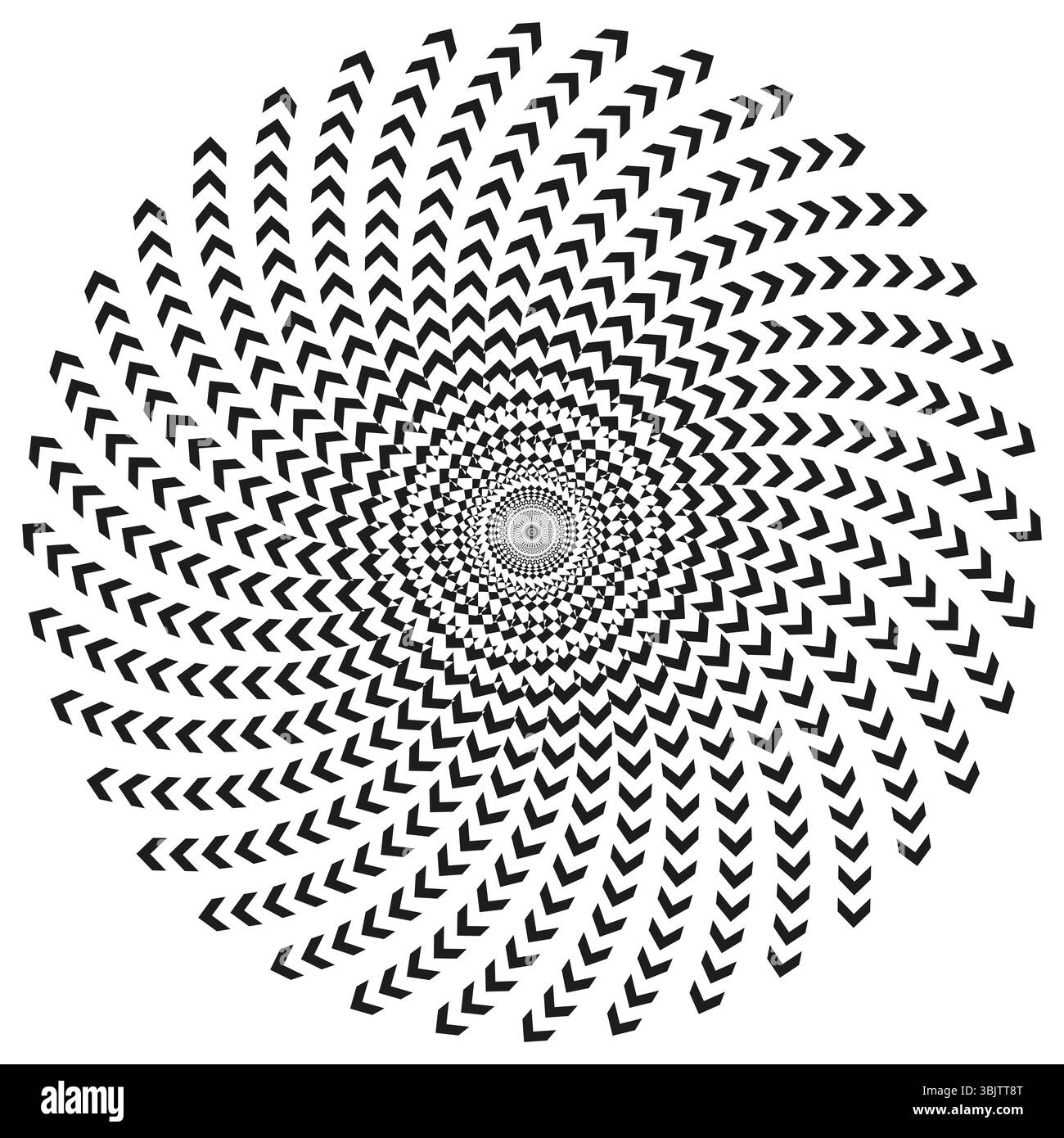 Black dotted spiral. Circular optical illusion. Swirling vector shape. Abstract motion pattern ...