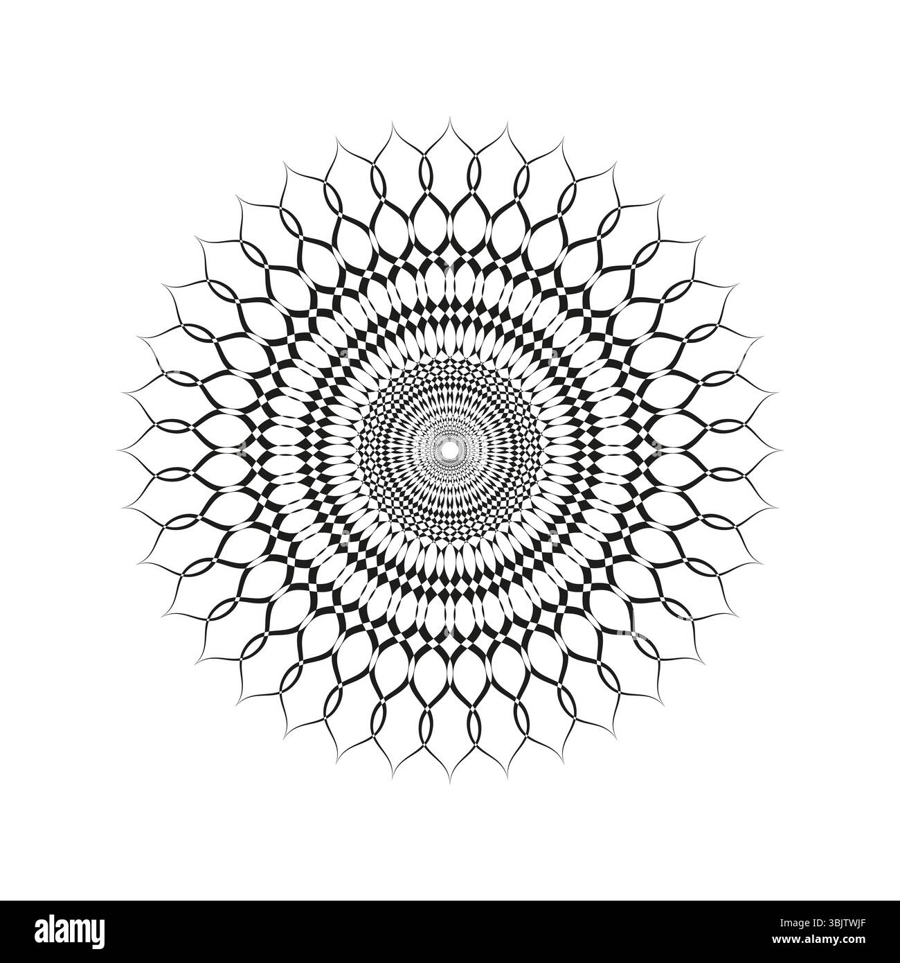 Optical circular mandala. Concentric flower pattern. Black white ...
