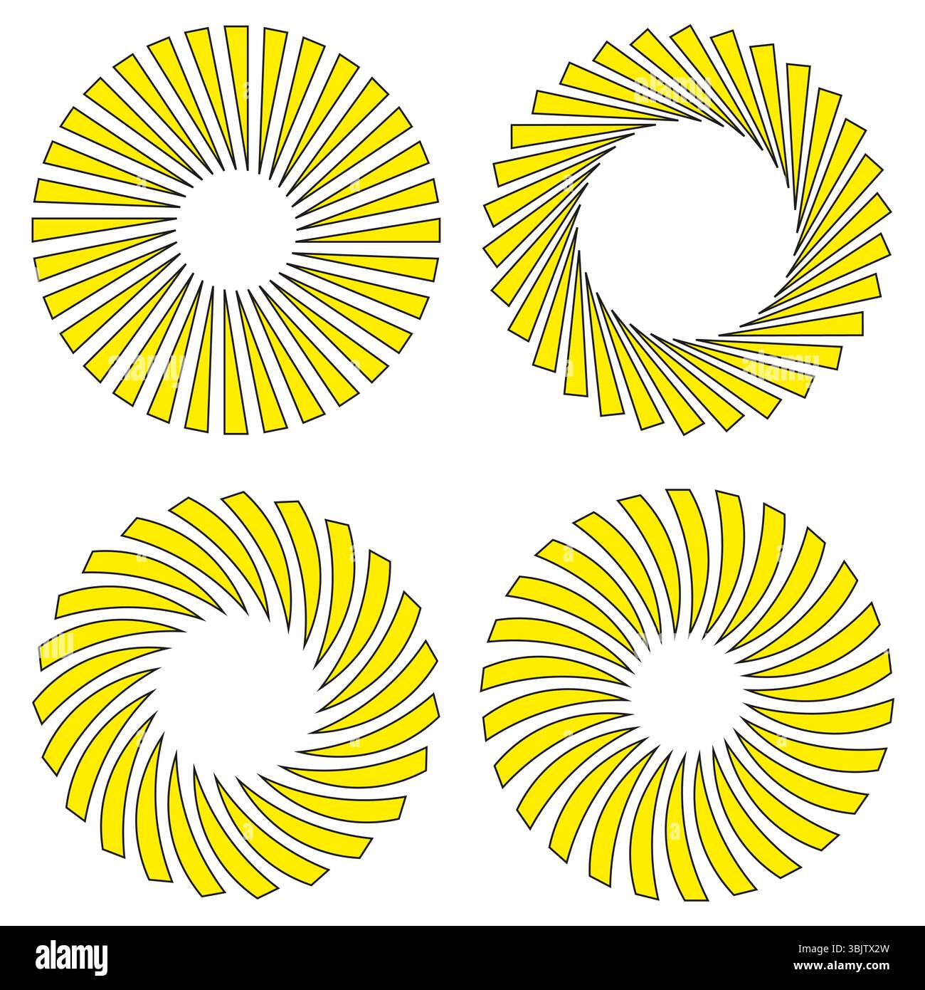 Yellow swirl set. Spiral rosette icons. Circular sun motif. Vector ...