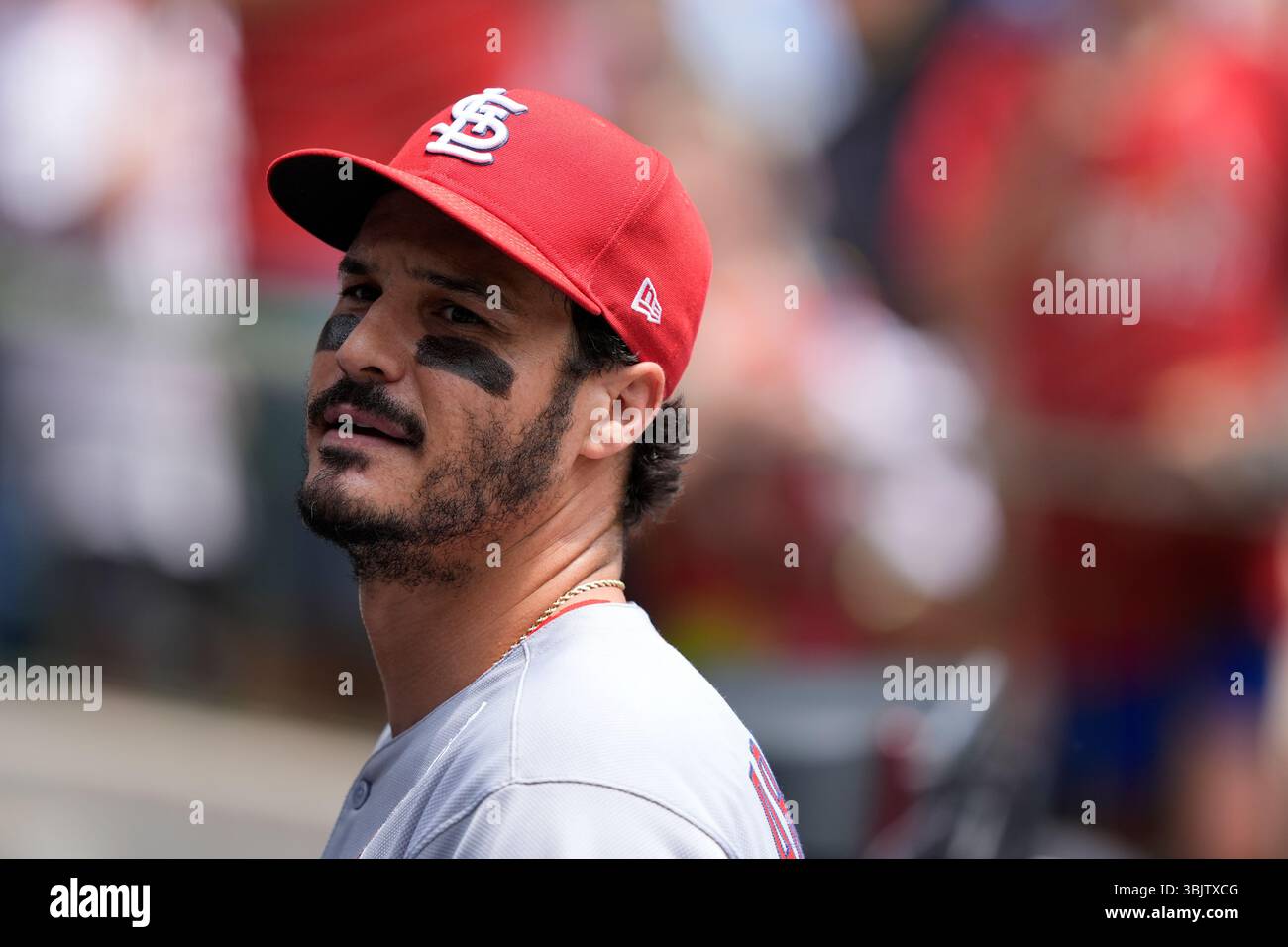St. Louis Cardinals' Nolan Arenado looks on before a baseball game ...