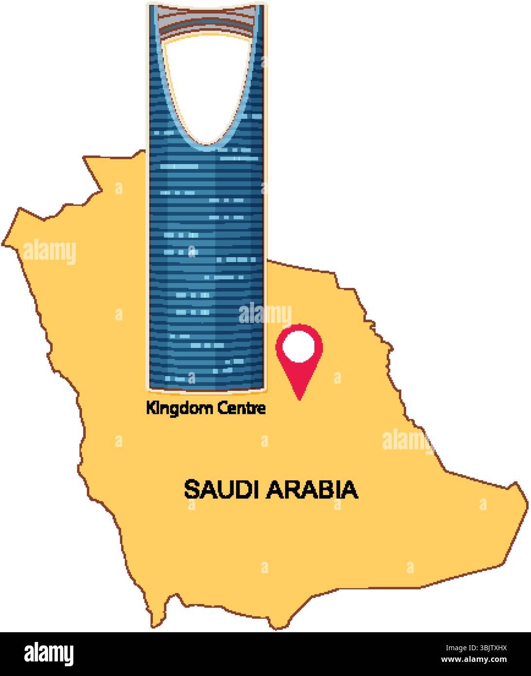 Vector illustration highlighting Kingdom Centre on a map of Saudi ...