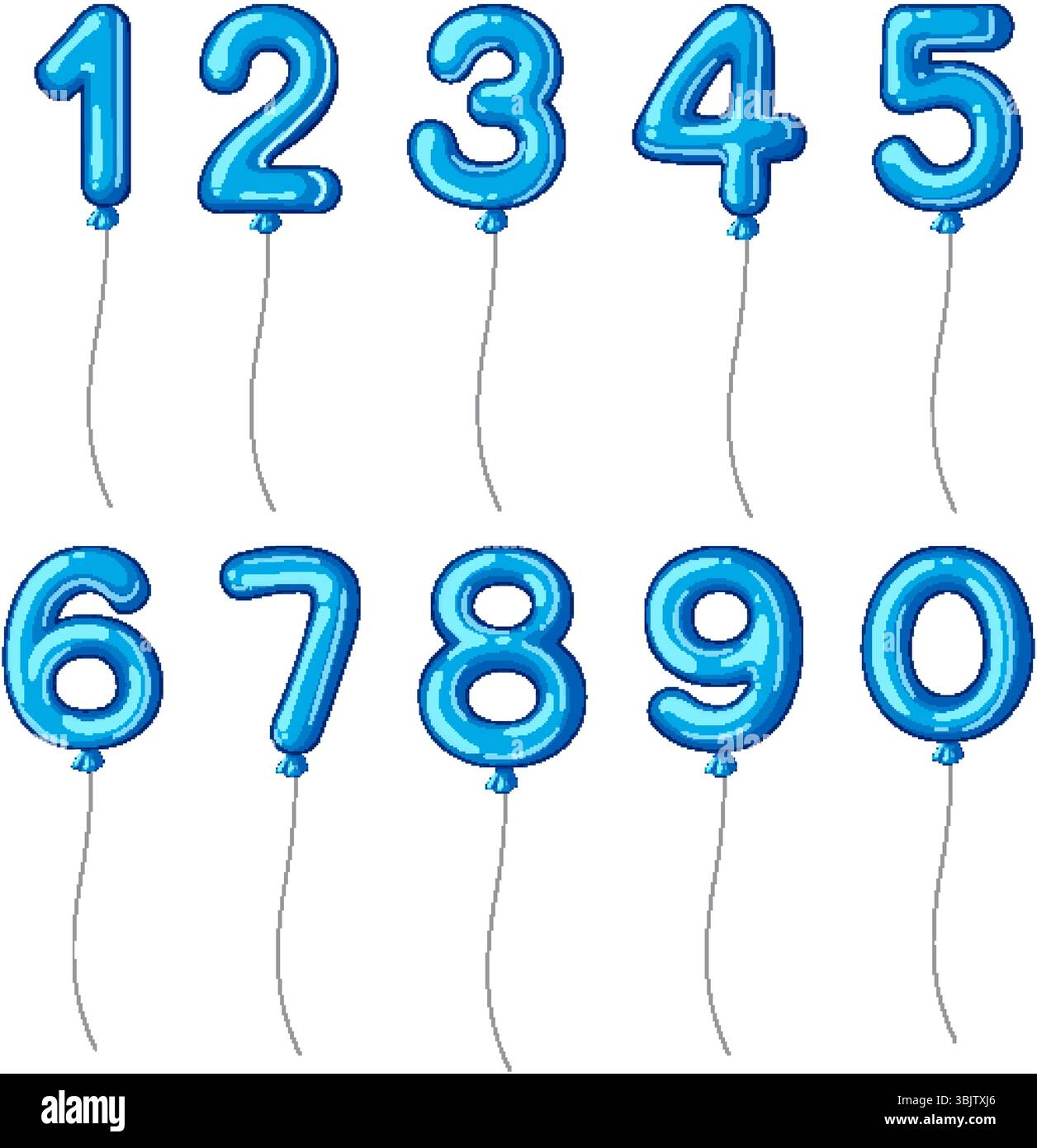 Vector illustration of blue balloon numbers with strings. Bright ...