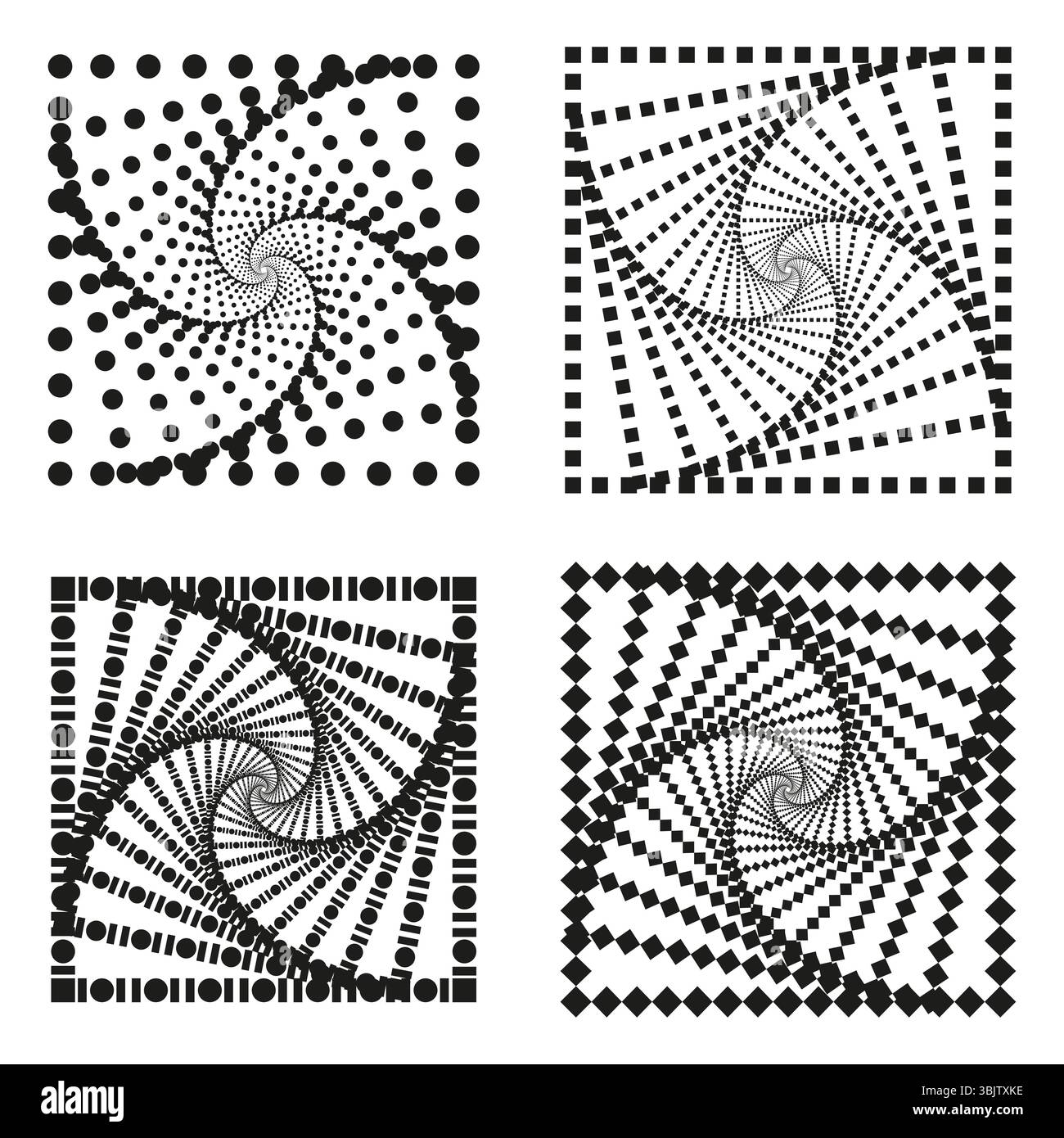 Dotted swirl shapes. Abstract circular pattern. Black spiral figure. Vector decorative set Stock ...