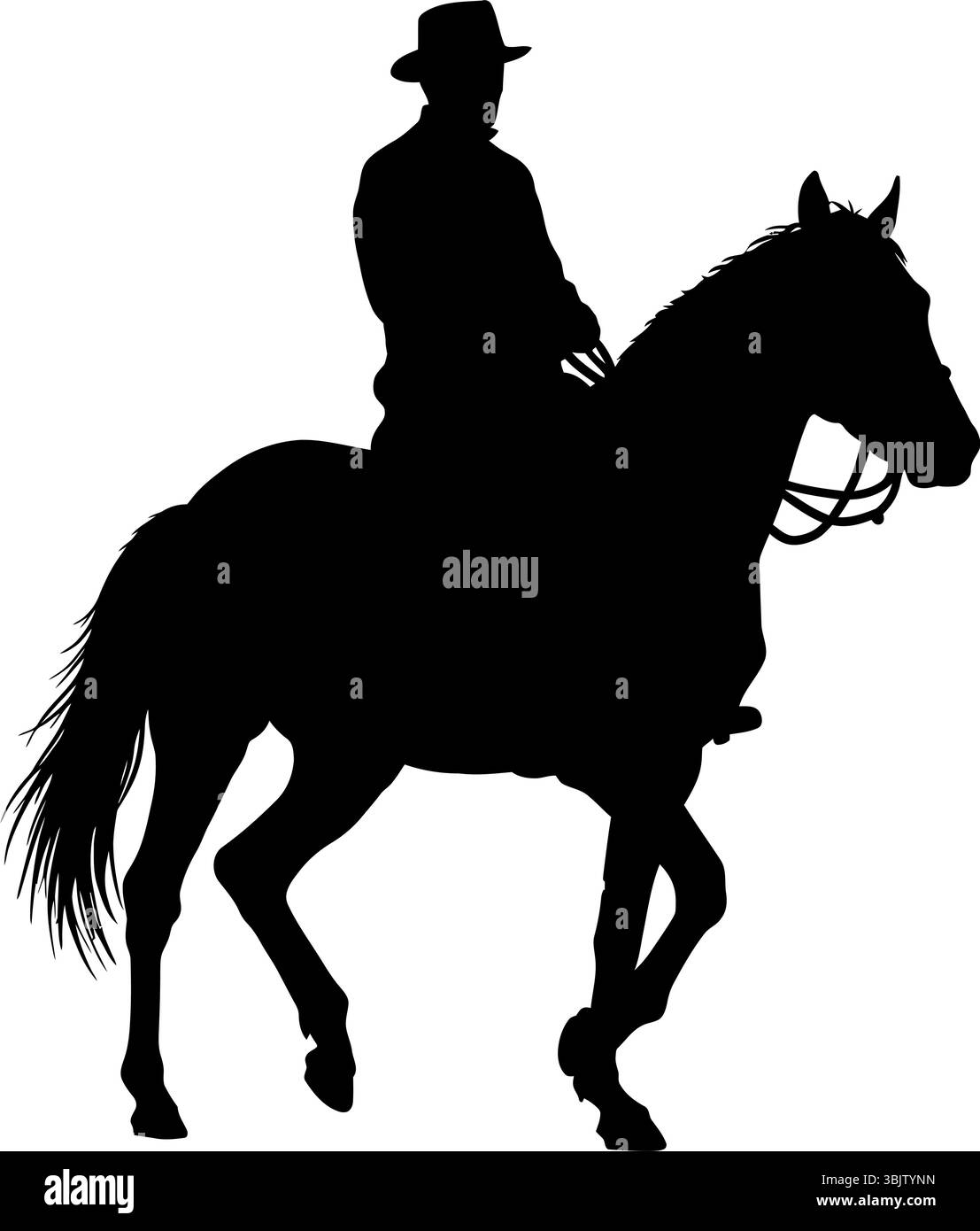 Cowboy riding horse silhouette presents equestrian sport in monochrome ...