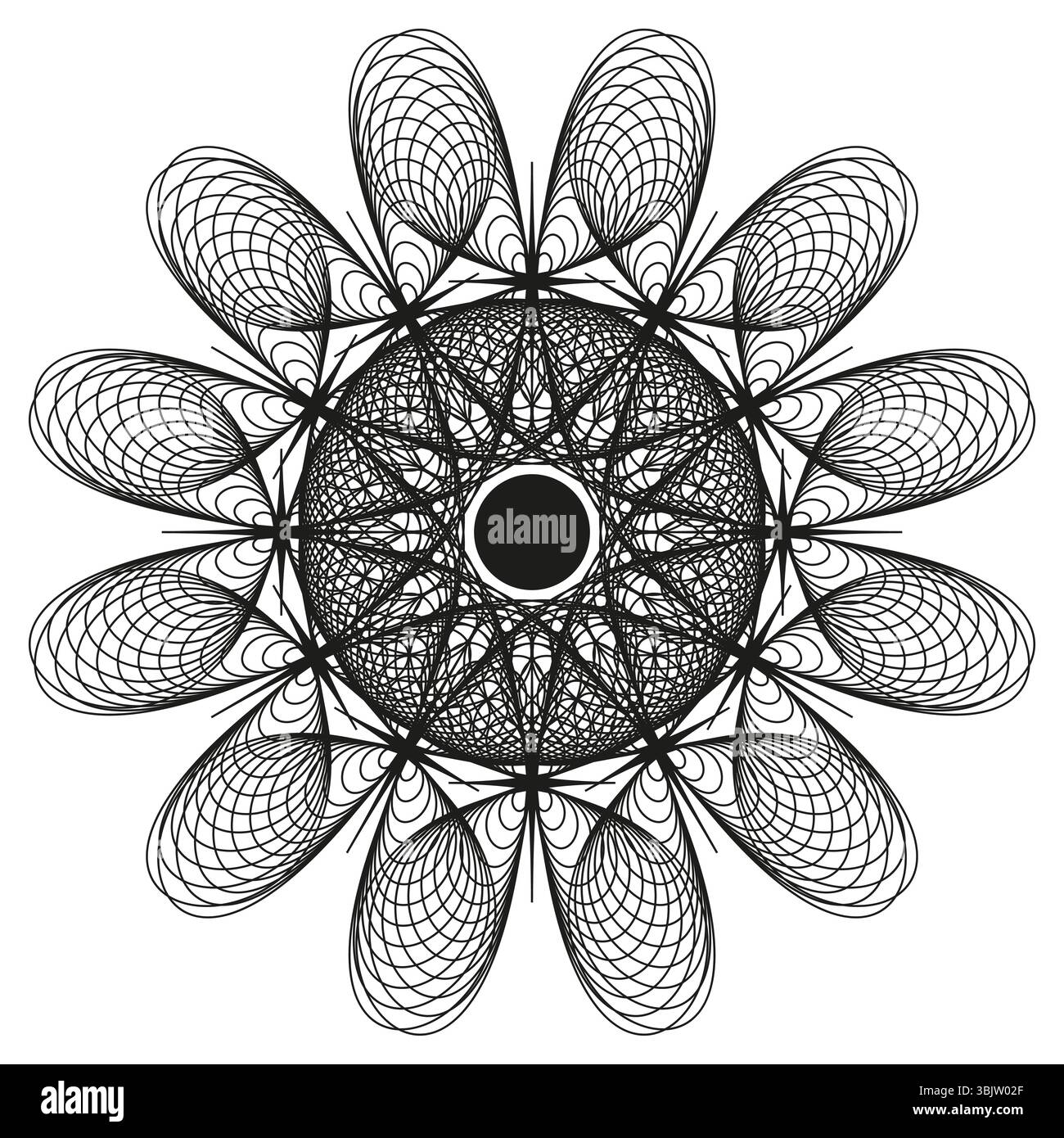 Spirograph flower shape. Black vector symmetry. Decorative line symbol ...