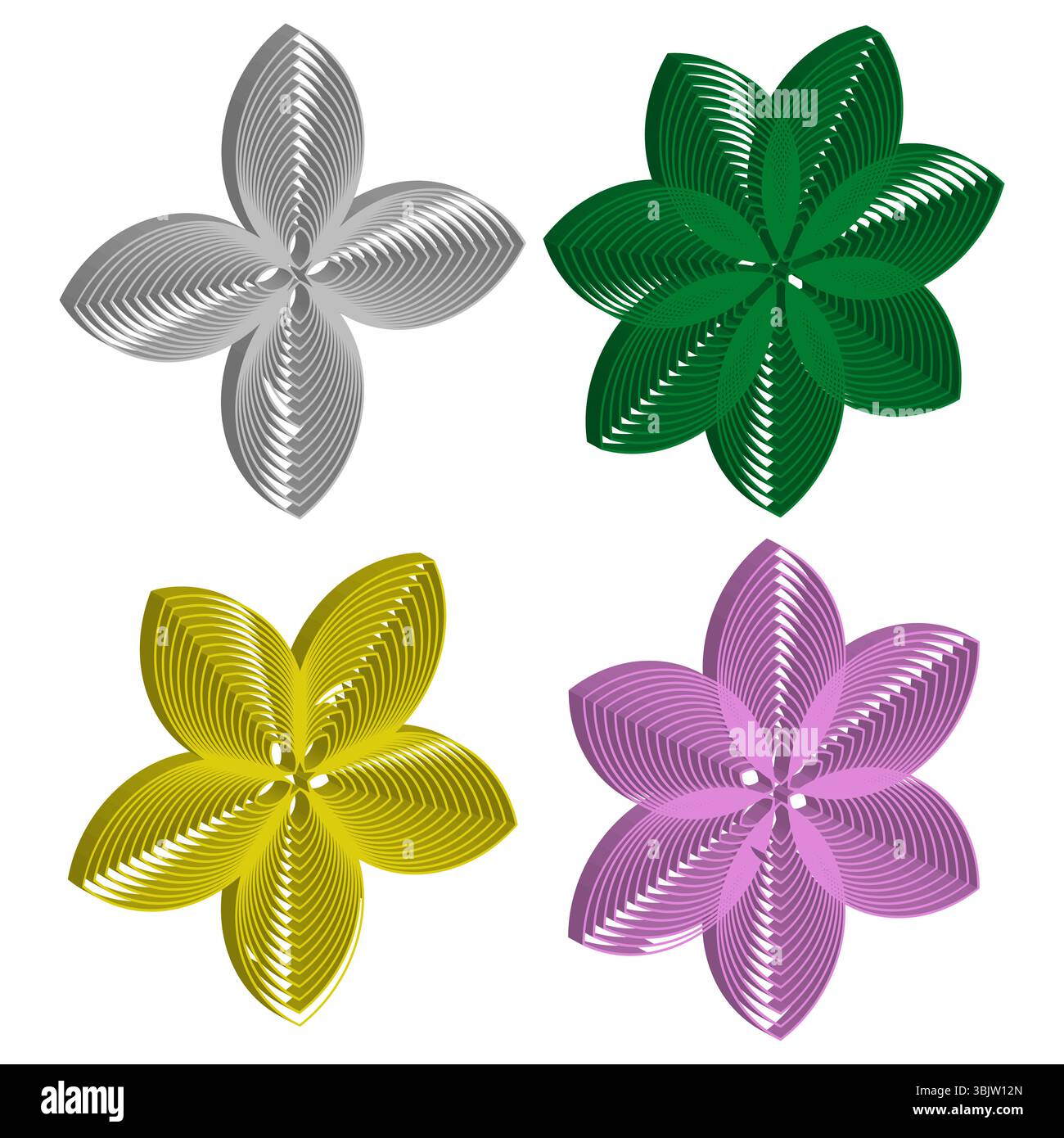 Colorful flower icon. 3D bloom figure. Petal vector shape. Abstract ...