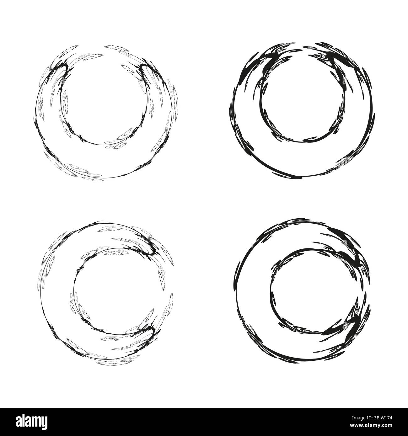 Brush stroke circles. Rough circular textures. Grunge paint rings ...