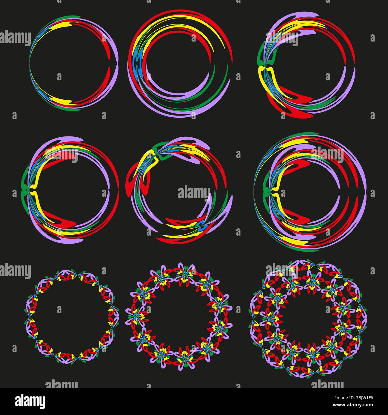 Color ring shapes. Rainbow vector icons. Circular frame element ...