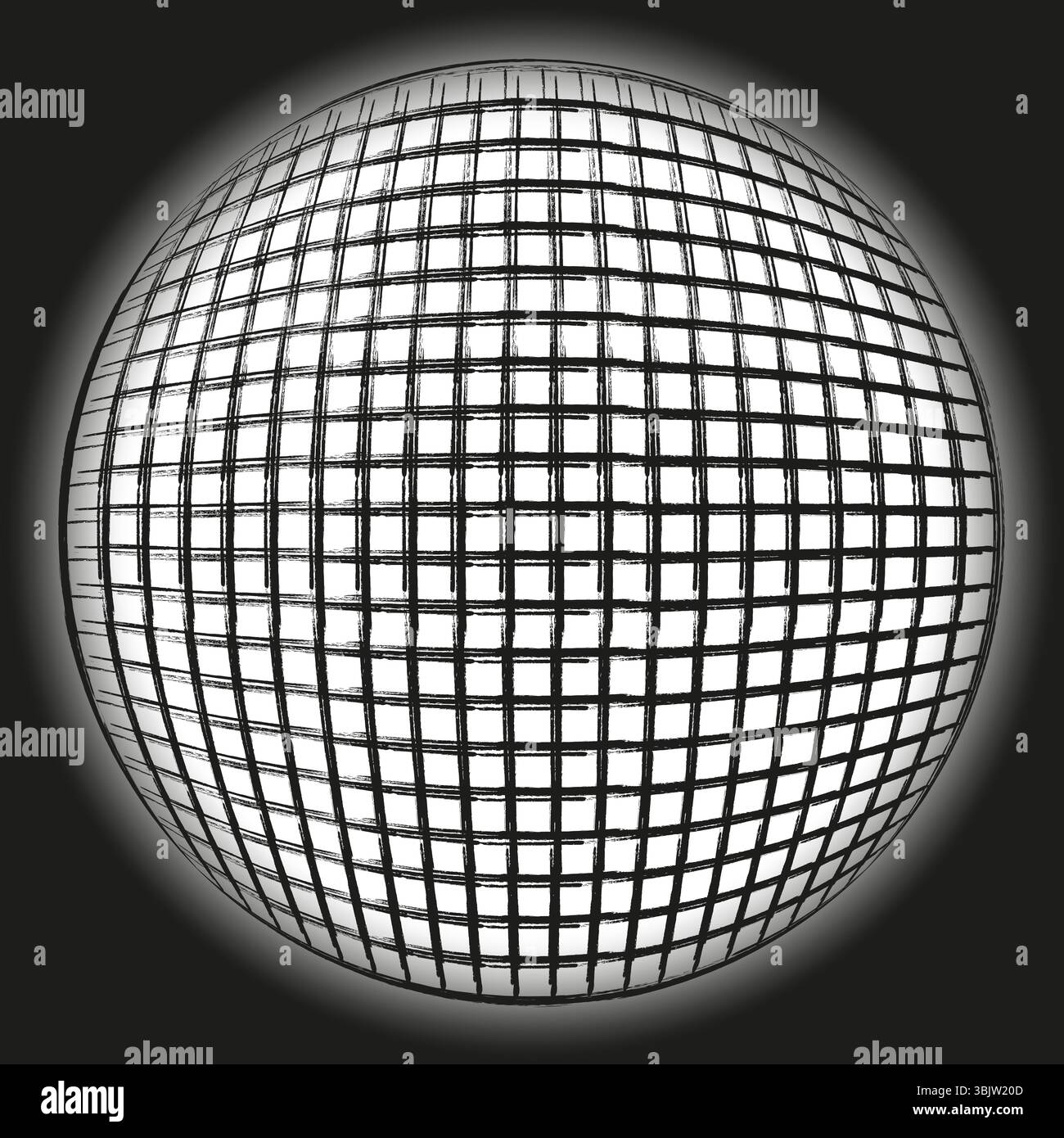 Spherical mesh pattern. Distorted grid vector. Black white illusion. 3d ...
