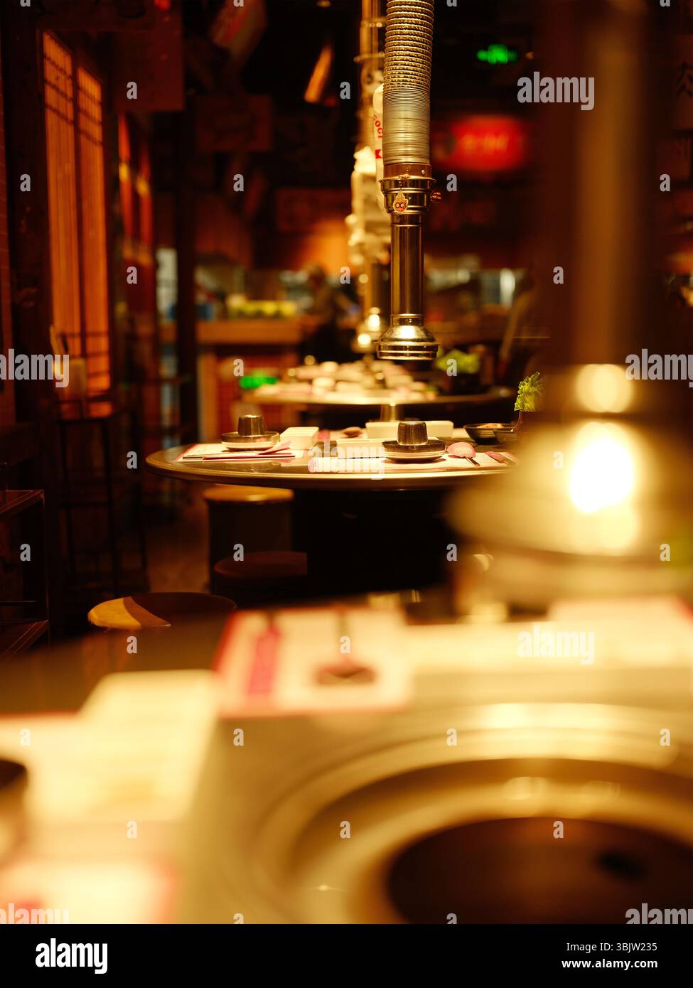 Barbecue Restaurant Interior - Grill Tables, Ventilation Hoods and Warm ...