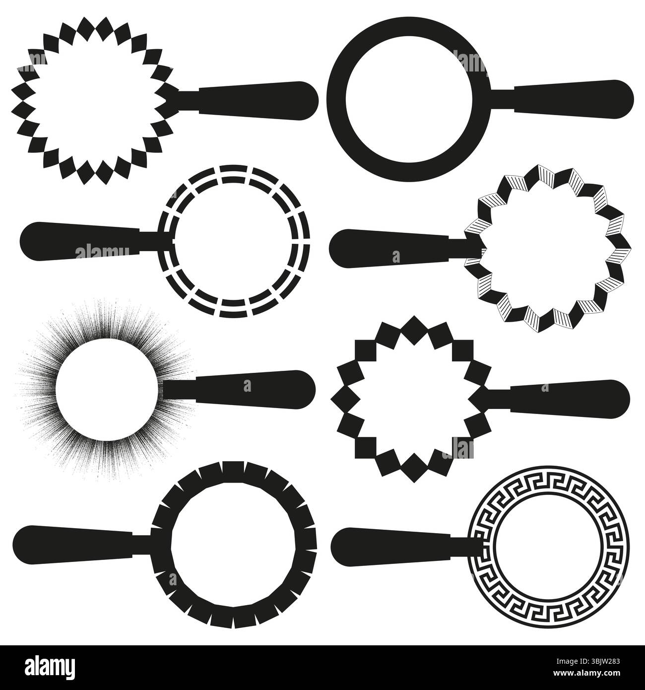 Set of magnifying glass icons. Minimal search symbols. Thin outline ...
