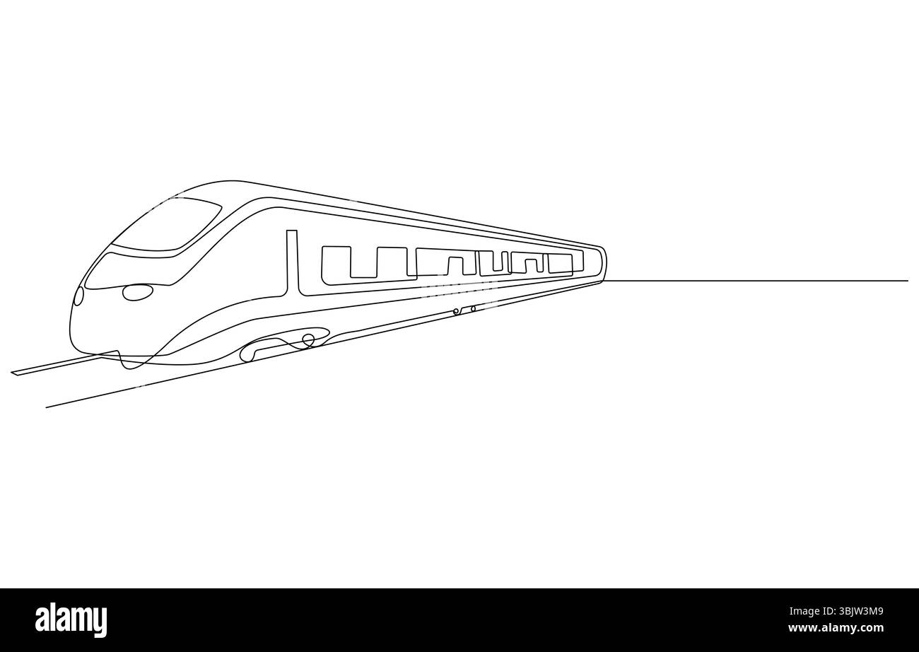 Modern High-Speed Train in Continuous Line Art, High-Speed Bullet Train ...