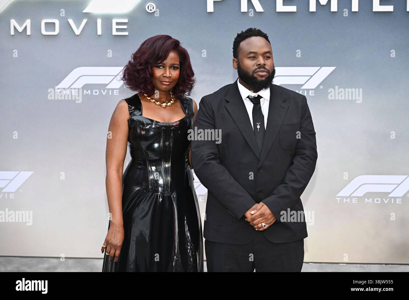 Sarah Niles, left, and Samson Kayo attend the world premiere of "F1 The ...