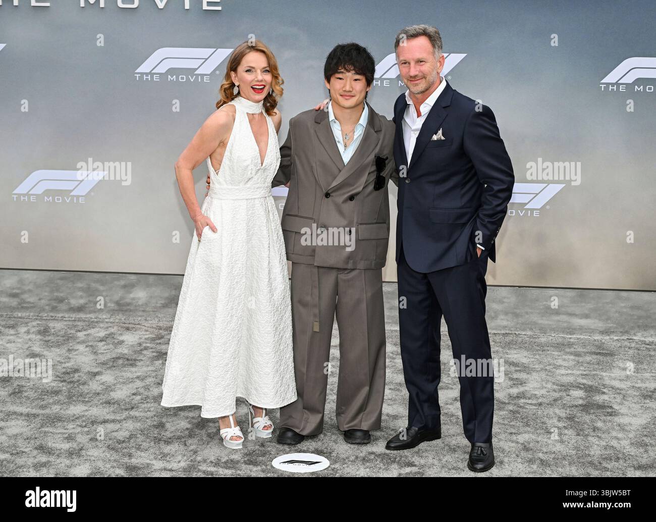 Geri Halliwell, left, Yuki Tsunoda and Christian Horner attend the ...