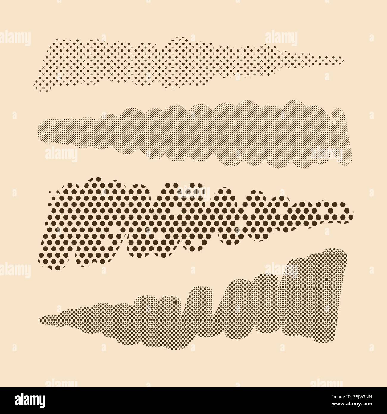 Classic halftone pattern strokes with dots, hexagons, lines and retro ...