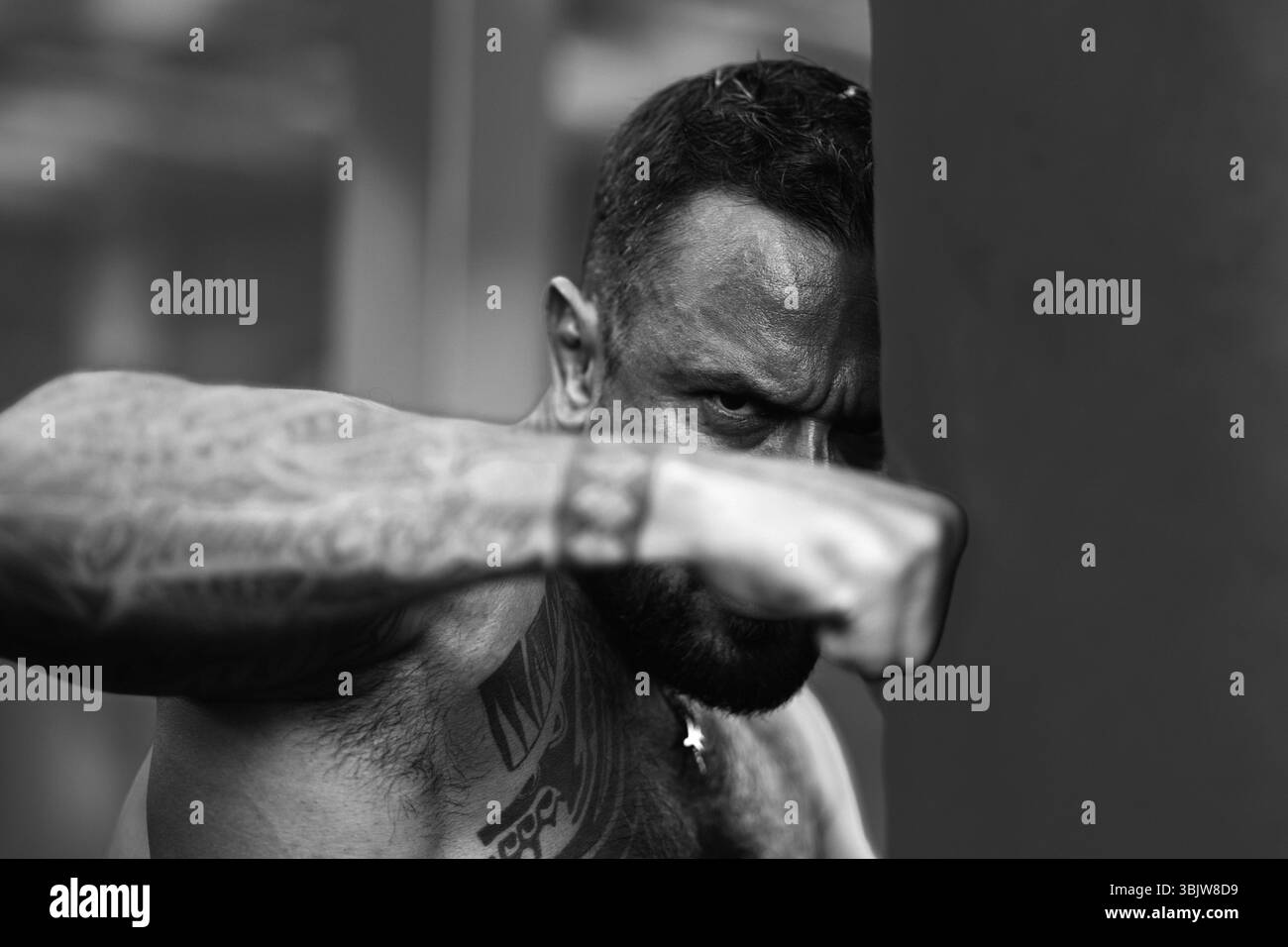 Strong boxer hitting punching Black and White Stock Photos & Images - Alamy