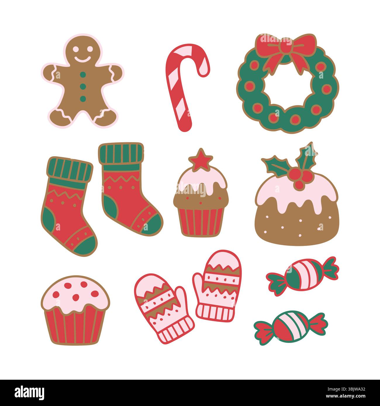 Christmas sweets and decorations collection, gingerbread man, candy ...