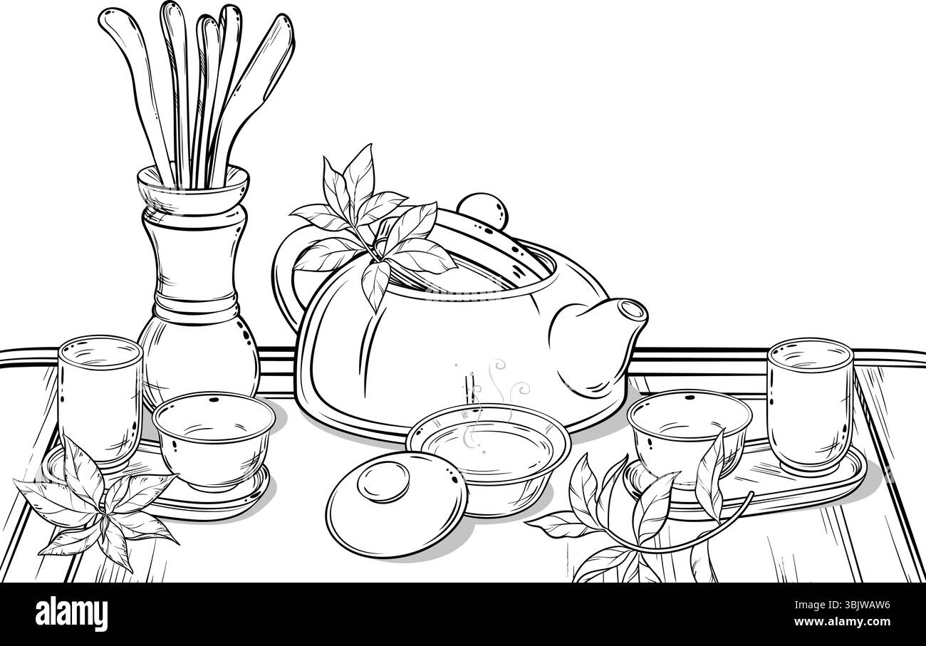 Tea Ceremony Vector isolated Outline Illustration Stock Vector Image ...