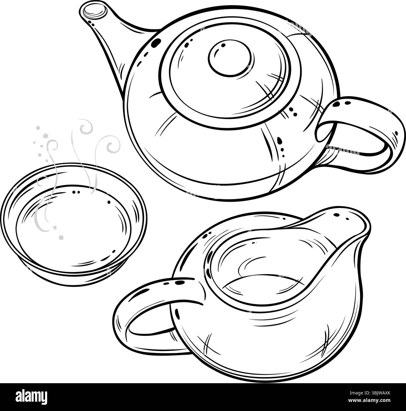 Cup of Tea and Teapot Vector Outline Illustration Stock Vector Image ...