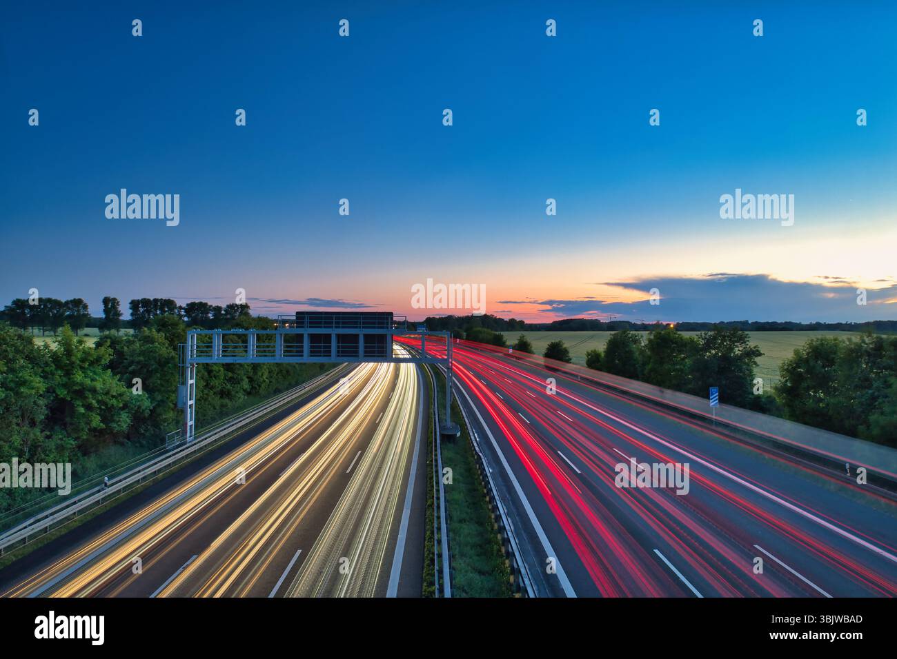 German Autobahn at Morning Speed Traffic Light Trails Motorway Long ...