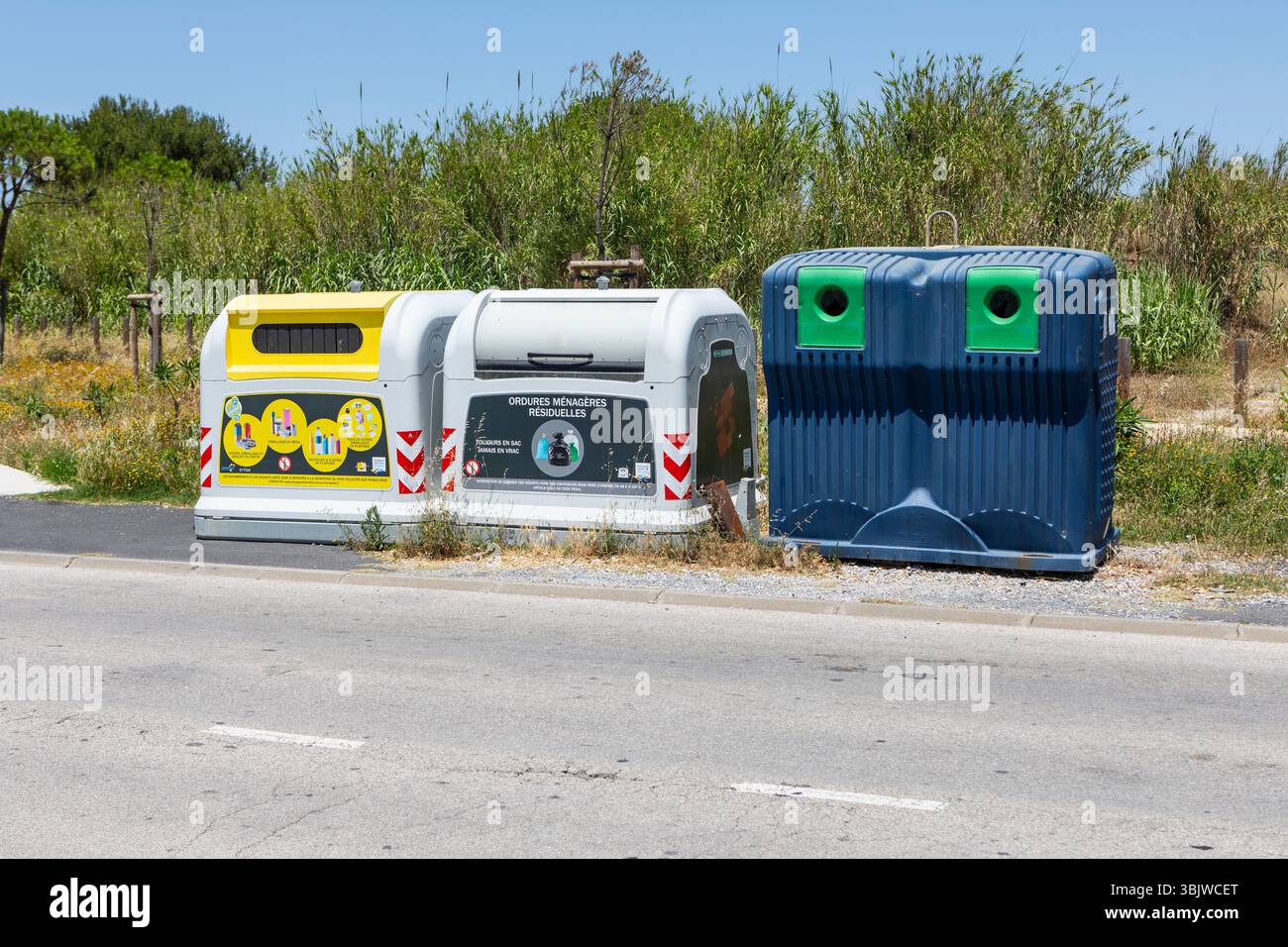 Roadside refuse and recycling bins in the South of France Stock Photo ...