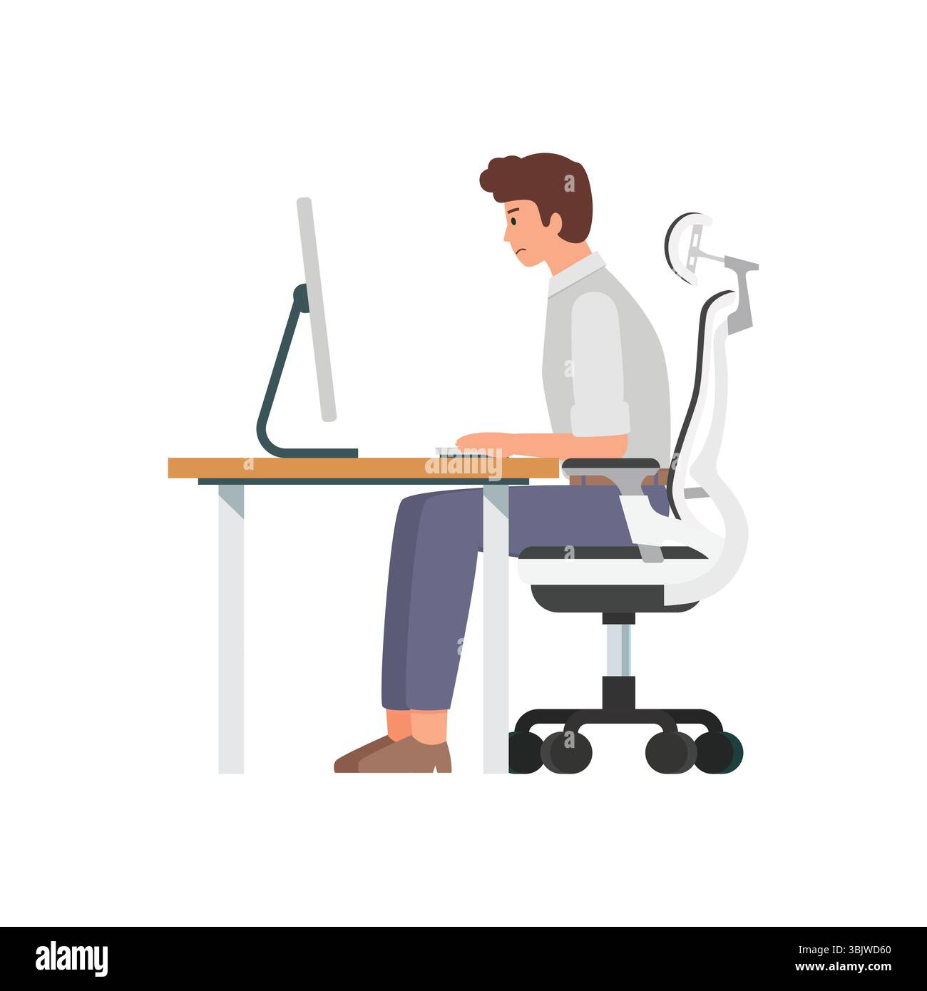 Bad incorrect posture for sitting at computer desk. Vector illustration ...