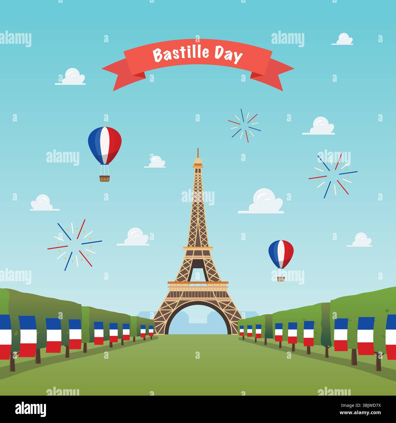 Eiffel tower against the sky. Bastille day poster Vector illustration ...