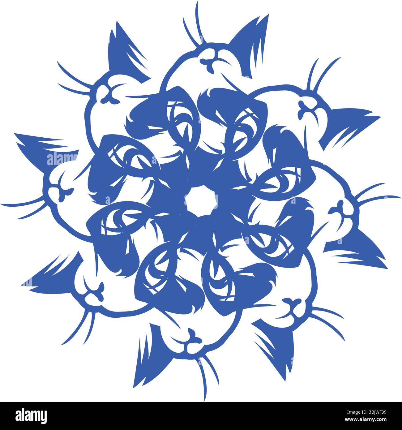 A captivating abstract circular design featuring stylized blue cat ...