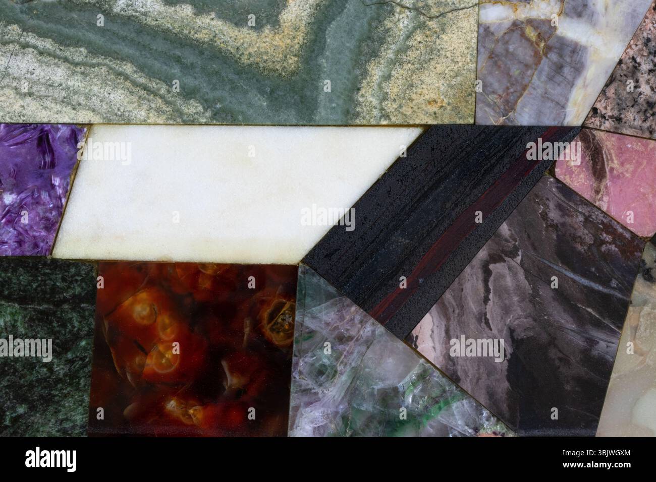 Collection of natural stones such as larimar, hematite, dolomite, skarn ...