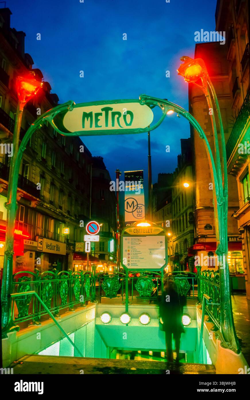 Paris, France, Night View, Outside, Old Sign, VIntage, Paris Metro ...