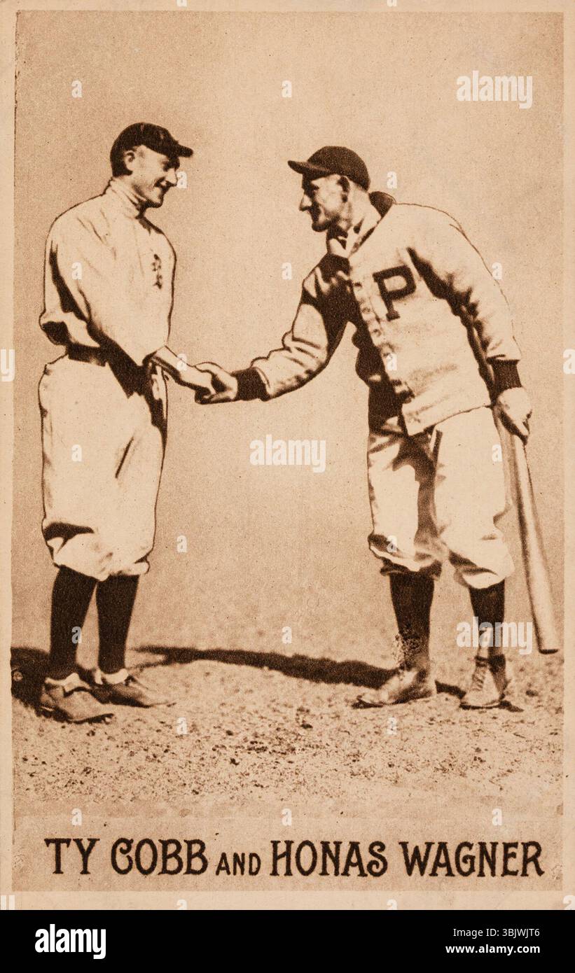 Antique baseball, Sepia postcard – Ty Cobb shaking hands with Honus ...