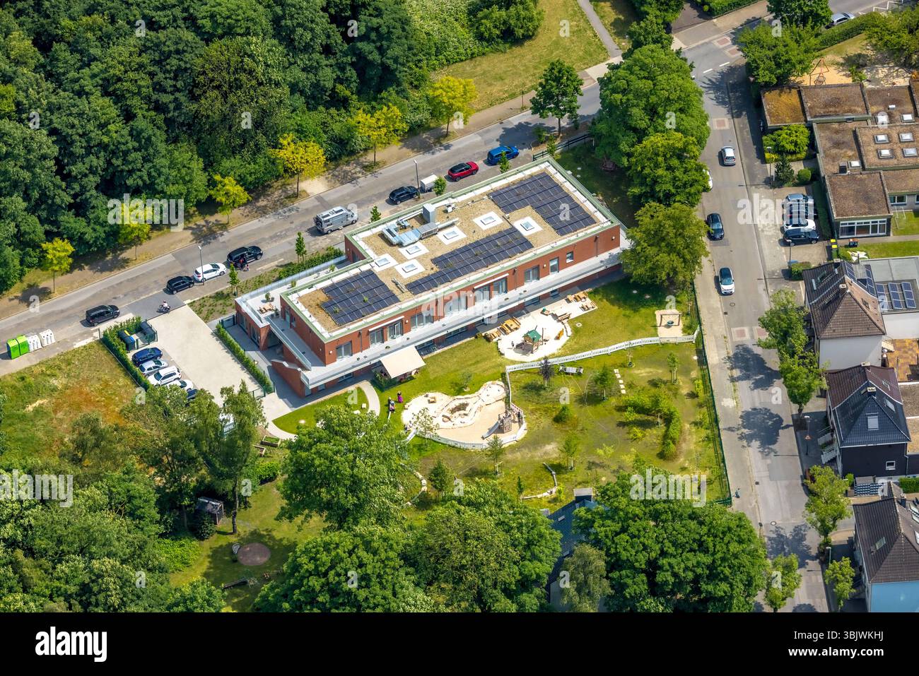 Luftbild, Franzpark mit Neubau Kindergarten Am Freibad, Franzweg Ecke ...