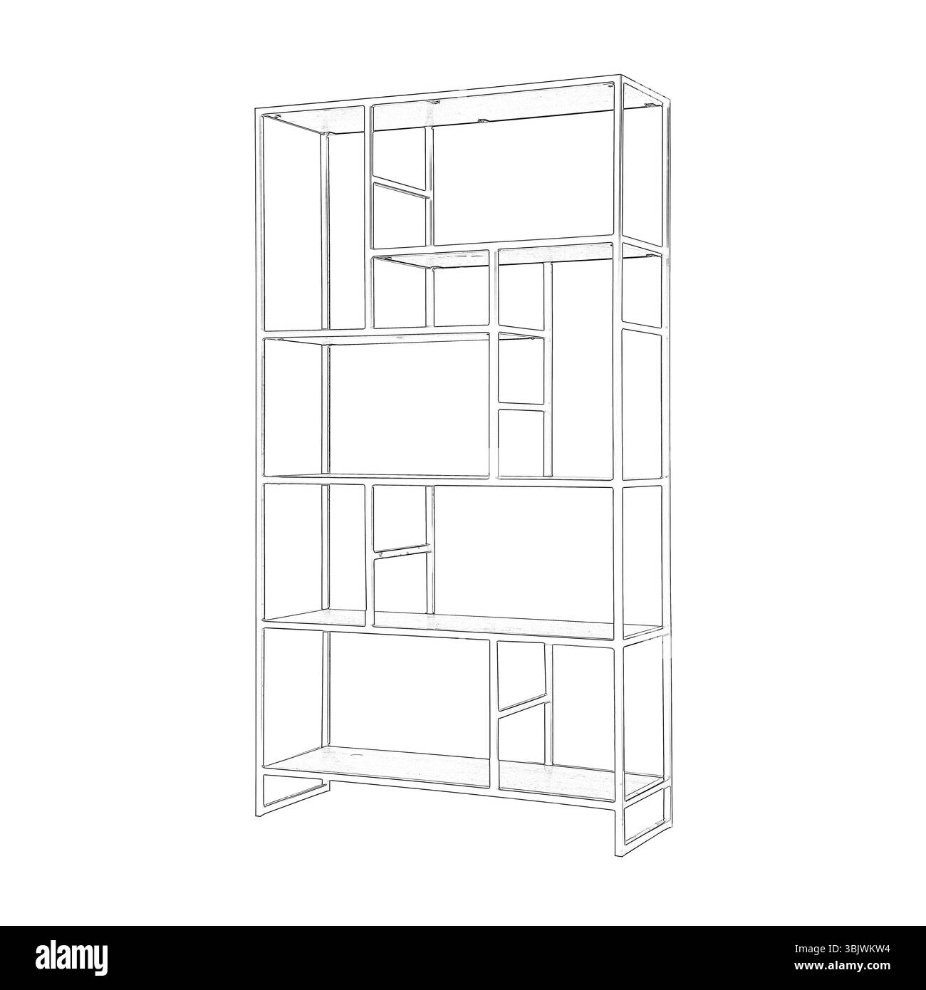 Graphic sketch of shelving unit on white background Stock Photo - Alamy