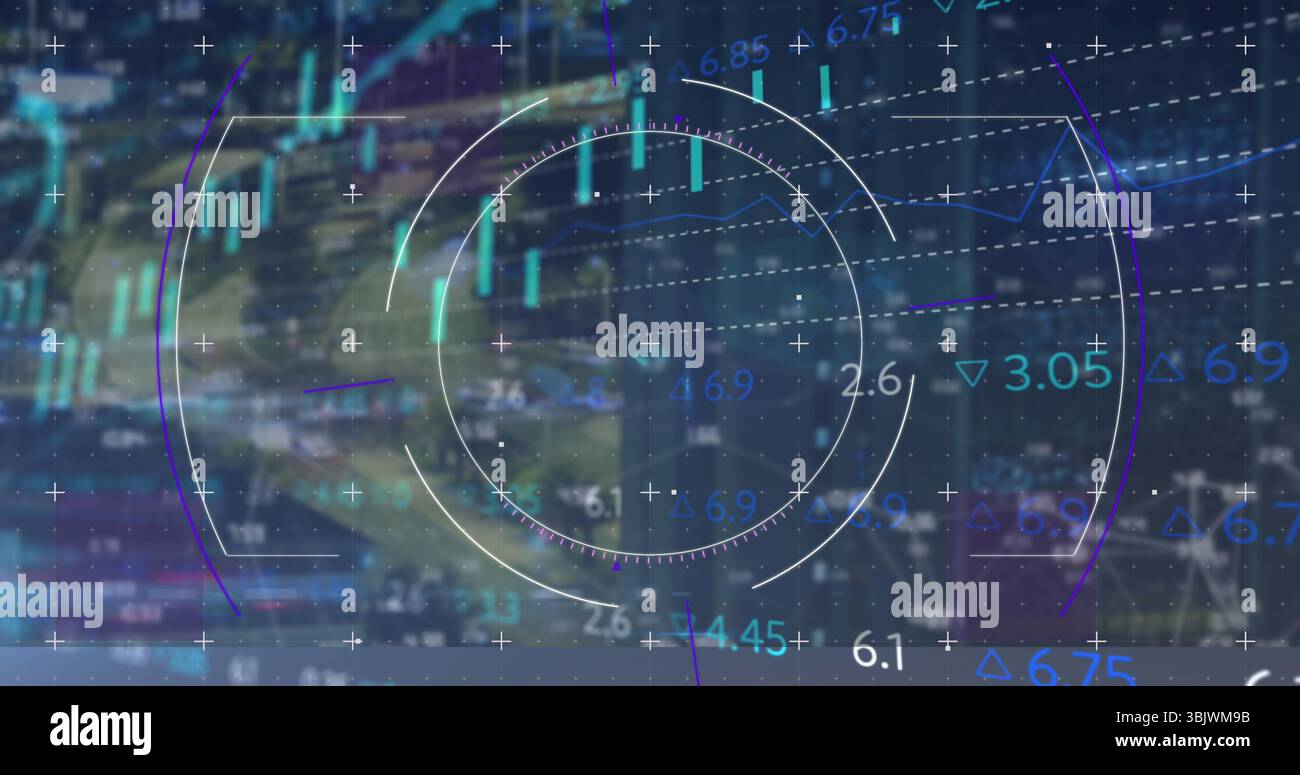 Displaying radial HUD overlaying trading screen, with candlesticks ...