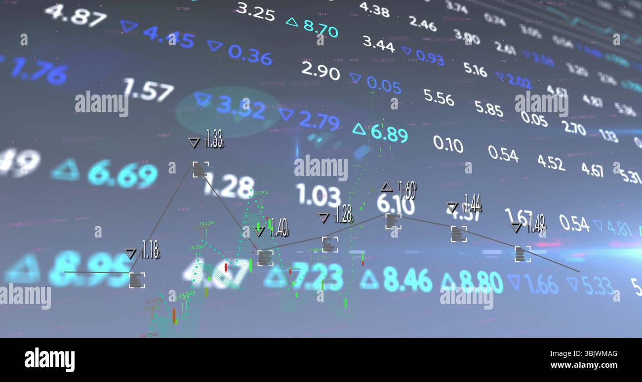 Data visualization floating in digital space, with numbers, arrows ...