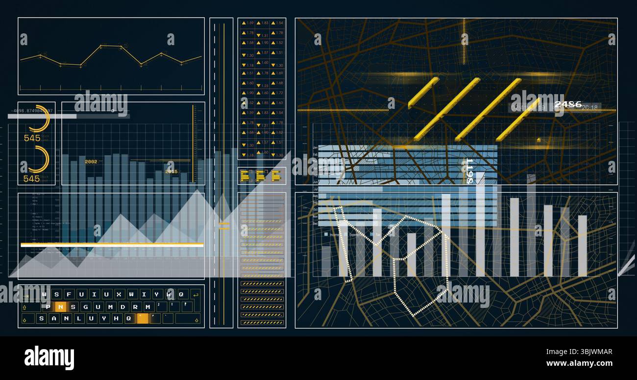 Displaying dark-theme analytics dashboard interface on screen, with ...