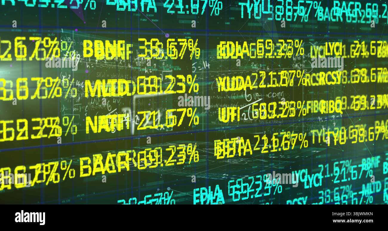 Displaying data on screen at trading terminal showing stock tickers and ...