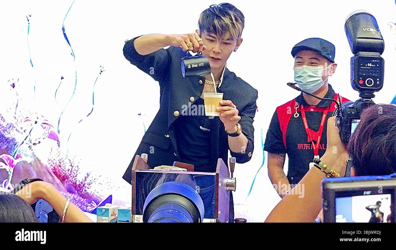 Taiwanese singer and actor Jiro Wang attends an activity in Wuhan City ...