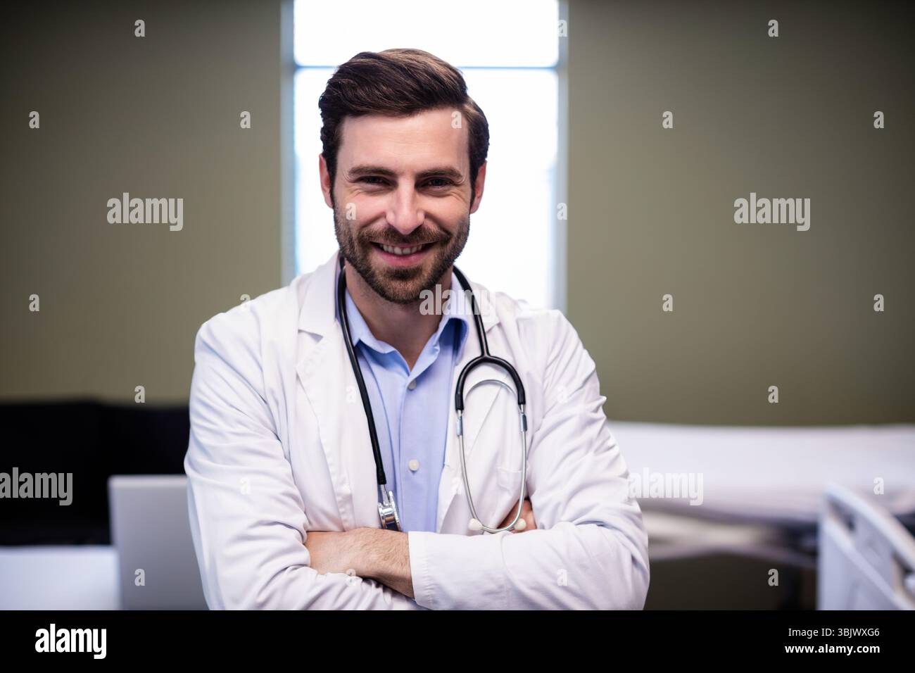 Doctor wearing stethoscope before clinic hi-res stock photography and ...