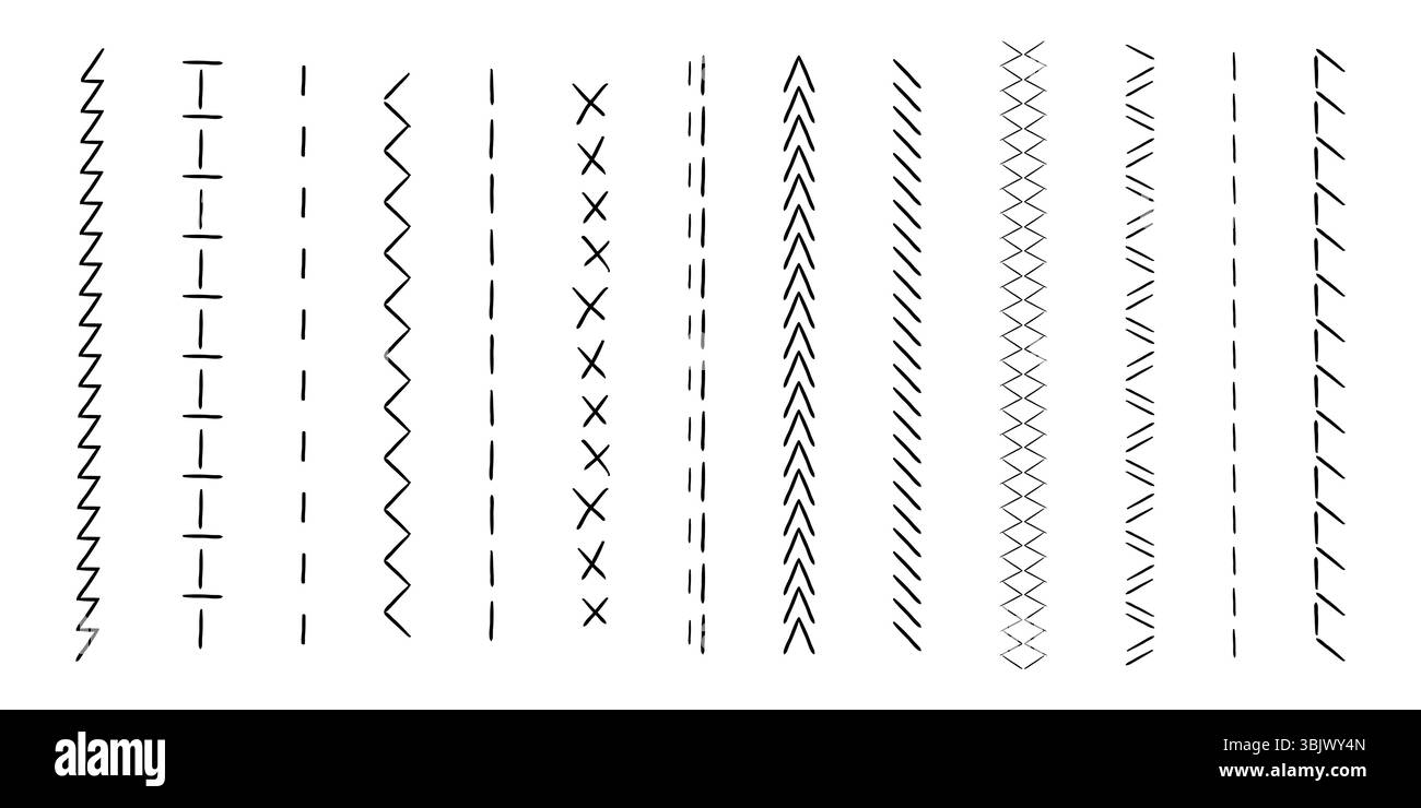 Sewing machine, embroidery border line zig zag hatch. Geometric fabric ...